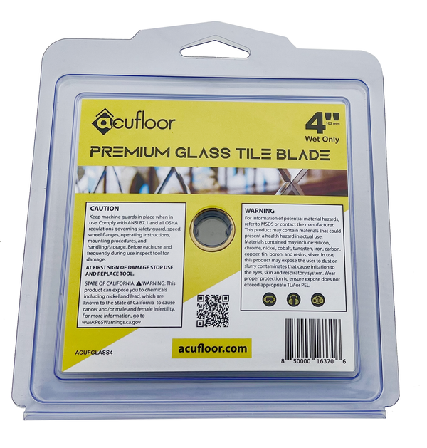 Acufloor 4" Glass Tile Diamond Blade - Premium Glass (Wet Only)